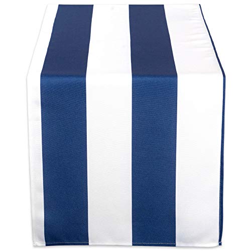 DII Cabana Stripe Outdoor Tabletop Collection, Stain/Wrinkle Resistant & Waterproof, Table Runner, 14x72, Nautical Blue