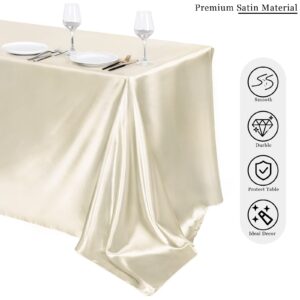 TURSTIN 4 Packs Satin Tablecloth 102 x 58 Inch Overlay Satin Table Cover Rectangle Bright Silk Tablecloth Smooth Fabric Table Decoration for Wedding Banquet Party Events, Ivory