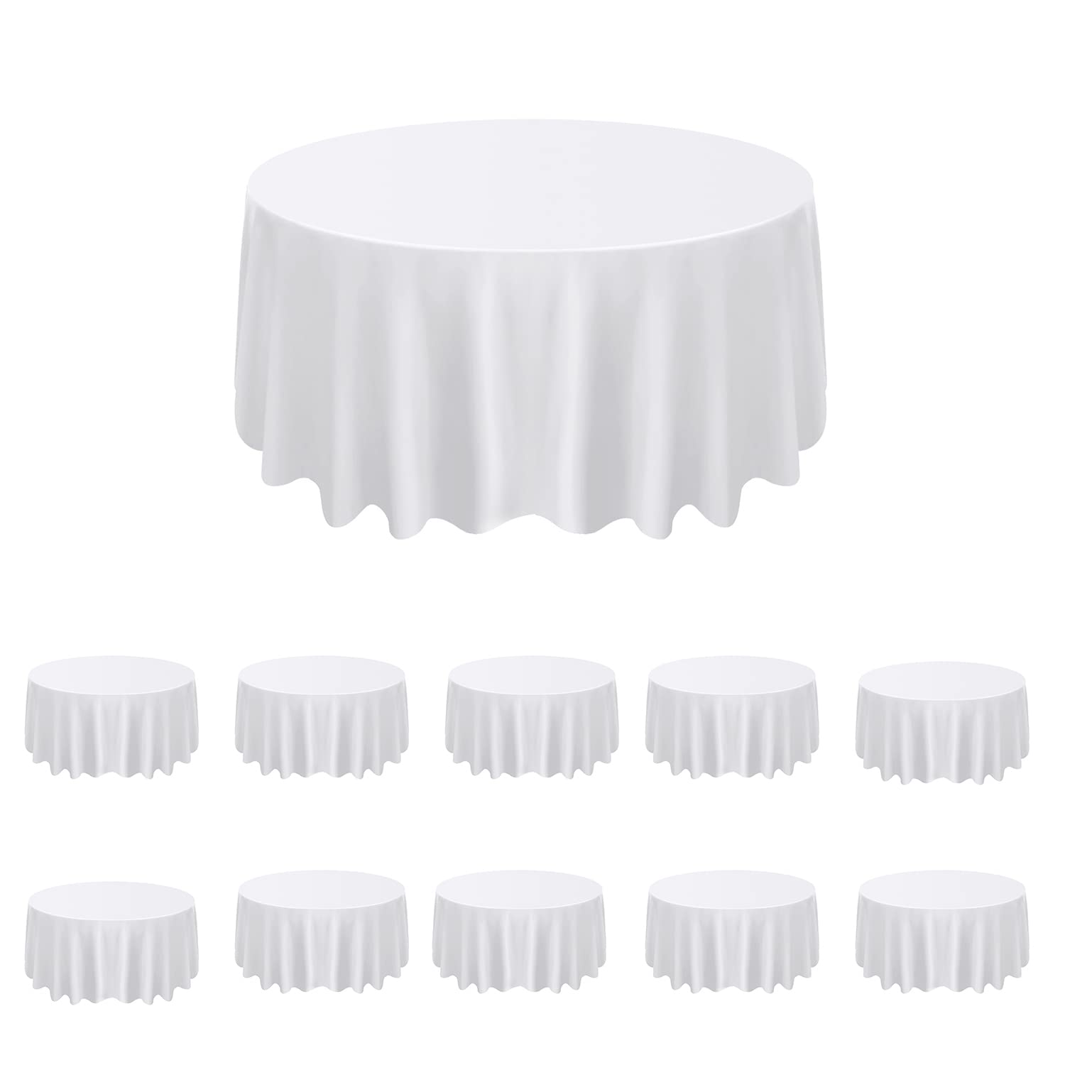 LALAPORT 10 Pack Premium 120" Round Polyester Tablecloth for Wedding/Party/Events/Banquet/Buffet (White)