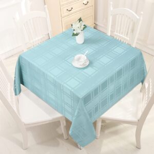 JUCFHY Square Spring Table Cloth Solid Plaid Jacquard Tablecloth Elegance Water Resistant Contemporary Woven Decorative Table Cover,Spillproof Soil Resistant Holiday Tablecloth,60 X 60 Inch,Turquoise