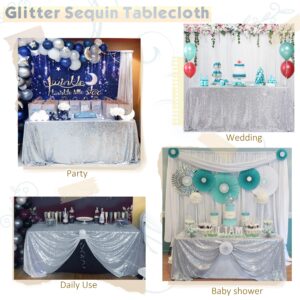 BalsaCircle Sequin Rectangular Silver Sequin Tablecloth 60-Inch by 102-Inch