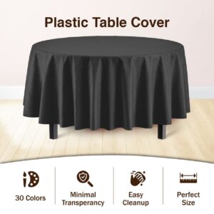 Exquisite 12-Pack Premium Plastic Tablecloth 84in. Round Table Cover - Black