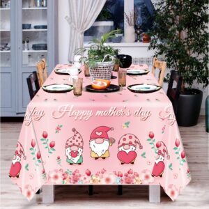 FANPROMS Mother's Day Tablecloth Rectangle 2 Pack 54x108 Inch Pink Tulip Table Cloth for Happy Gnomes Table Cover Waterproof Disposable Tablecloth for Best Mom Day Party Dinner Decor