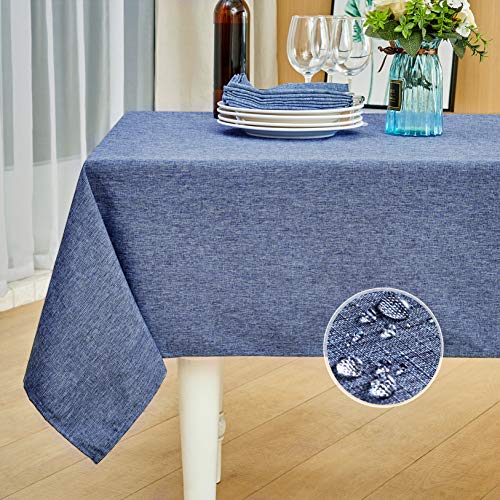 Mebakuk Rectangle Table Cloth Linen Farmhouse Tablecloth Waterproof Anti-Shrink Soft and Wrinkle Resistant Decorative Fabric Table Cover for Kitchen (Denim Blue, 52" x 70" (4-6 Seats))