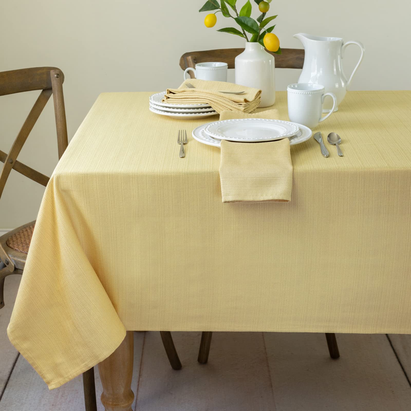 Benson Mills Textured Fabric Table Cloth, for Everyday Home Dining, Parties, Weddings & Spring Holiday Tablecloths (60" x 84" Rectangular, Sunshine/Yellow)