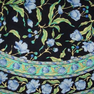 India Arts French Floral Round Cotton Tablecloth 70" Blue on Black