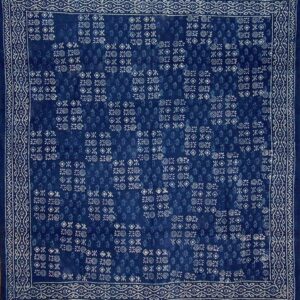 Hand Block Printed Square Dabu Cotton Tablecloth 70" x 70" Indigo Blue