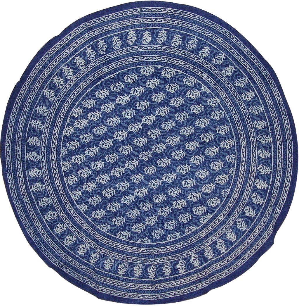 Homestead Block Print Round Cotton Tablecloth 72" Indigo Blue