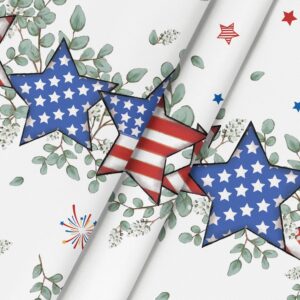 Horaldaily 4th of July Tablecloth 60x84 Inch, Patriotic Eucalyptus Star Independence Day Memorial Day Table Cover for Party Picnic Dinner Decor