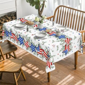 Horaldaily 4th of July Tablecloth 60x84 Inch, Patriotic Eucalyptus Star Independence Day Memorial Day Table Cover for Party Picnic Dinner Decor