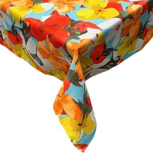 kovot floral tablecloth - 60" x 84" - washable water-resistant indoor/outdoor table cover for spring, summer, and fall - vibrant orange and yellow flower design - rectangle/oblong