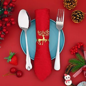 WILLBOND Christmas Napkin Rings Holders Deer Napkin Rings for Christmas Dinners Parties, Wedding Adornment, Table Decor for Christmas and Home Kitchen Dining Table Linen Accessories (Gold, 12)