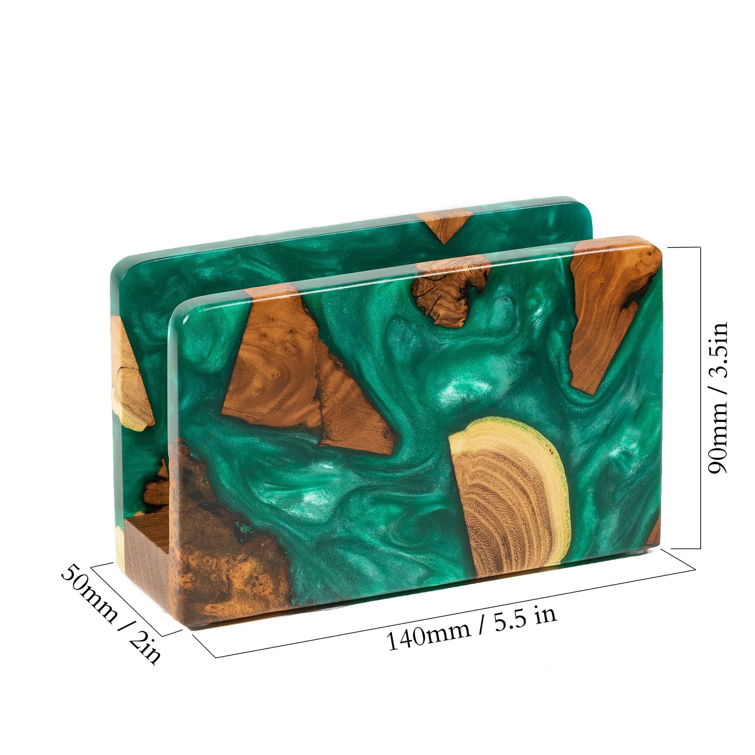 RWA resinwood.art – Luxury Wooden Napkin Holder for table decoration. Modern Napkin Storage Dispenser Decor for Home, Kitchen, Restaurant, Café and Bar (Emerald Green, rectangular)