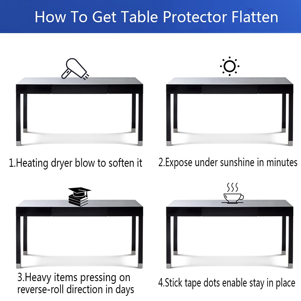 PVC Clear Table Protector - Multisize Thick Transparent Plastic Desk Cover, Rectangular Night Stand, Office & Computer Desk, Sofa Child Table, Small Desk Protector 12x24 in.