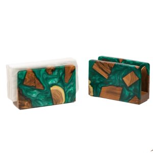 RWA resinwood.art – Luxury Wooden Napkin Holder for table decoration. Modern Napkin Storage Dispenser Decor for Home, Kitchen, Restaurant, Café and Bar (Emerald Green, rectangular)