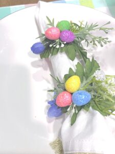 easter eggs spring napkin rings & yellow flowers table decor decorations - set of 6