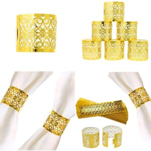 YESHIN 100 Pcs Premium Napkin Rings Laser Cut Foil Paper Napkin Holder for Wedding Party Dinner Table Decor,Special Events and Catering Services (Gold)