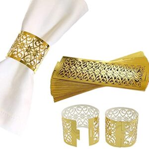 YESHIN 100 Pcs Premium Napkin Rings Laser Cut Foil Paper Napkin Holder for Wedding Party Dinner Table Decor,Special Events and Catering Services (Gold)