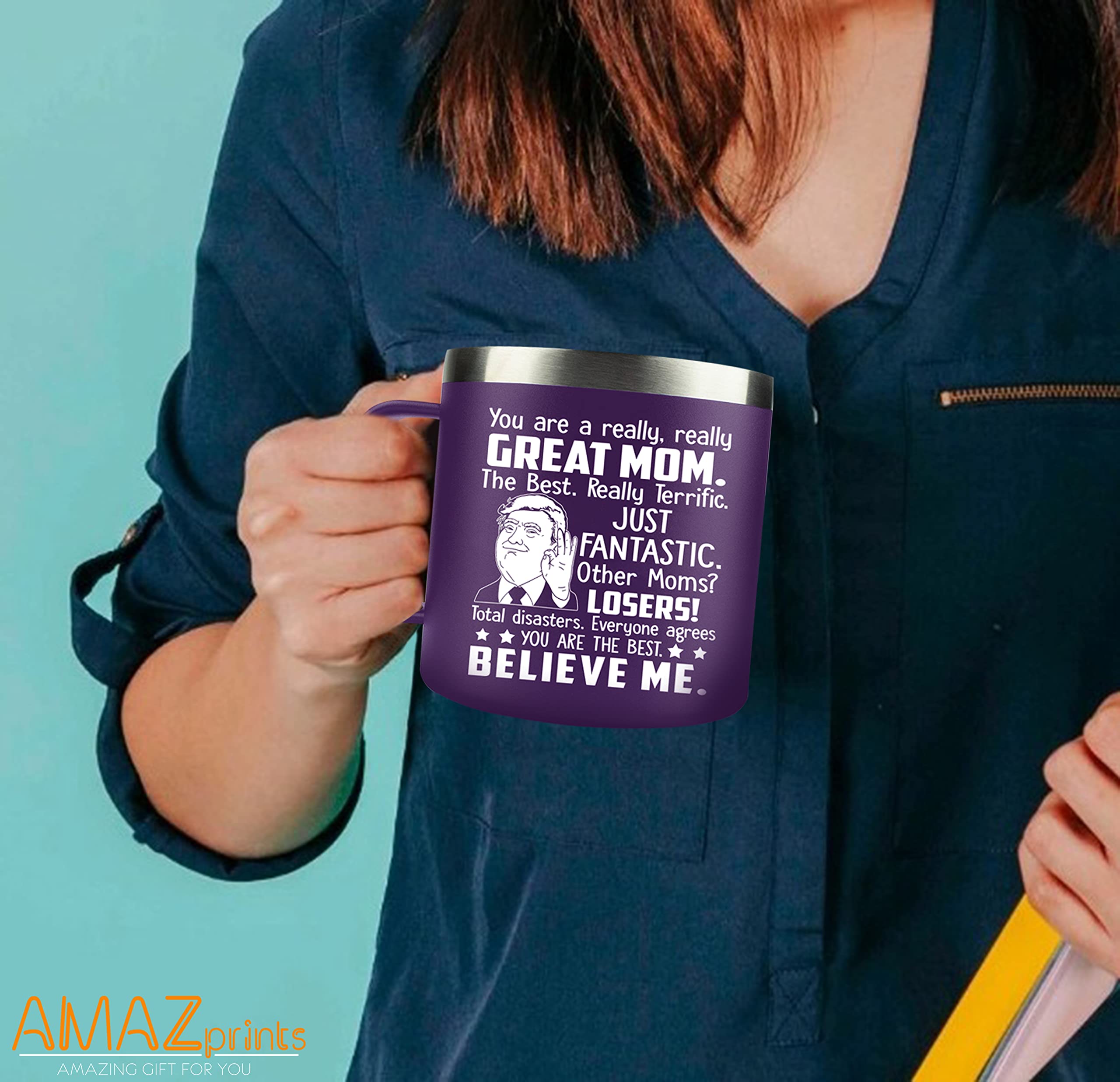 AMAZPRINTS Mothers Day Gifts for Mom from Daughter, Son, Kids - Funny Gifts for Mom from Daughter, Son - Birthday Gifts for Mom - Great Mother Gifts - Presents for Mom - Mom Coffee Mug 14oz, Purple