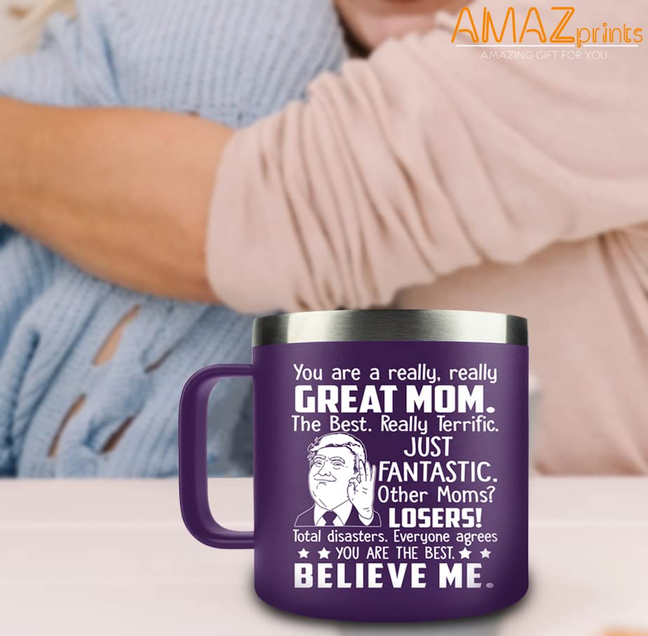 AMAZPRINTS Mothers Day Gifts for Mom from Daughter, Son, Kids - Funny Gifts for Mom from Daughter, Son - Birthday Gifts for Mom - Great Mother Gifts - Presents for Mom - Mom Coffee Mug 14oz, Purple