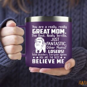 AMAZPRINTS Mothers Day Gifts for Mom from Daughter, Son, Kids - Funny Gifts for Mom from Daughter, Son - Birthday Gifts for Mom - Great Mother Gifts - Presents for Mom - Mom Coffee Mug 14oz, Purple