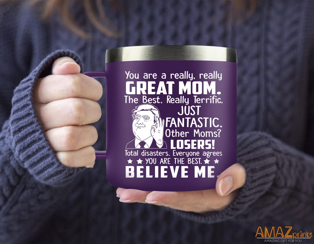 AMAZPRINTS Mothers Day Gifts for Mom from Daughter, Son, Kids - Funny Gifts for Mom from Daughter, Son - Birthday Gifts for Mom - Great Mother Gifts - Presents for Mom - Mom Coffee Mug 14oz, Purple