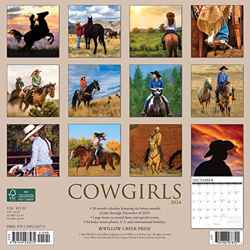 Willow Creek Press Cowgirls Monthly 2024 Wall Calendar (12" x 12")