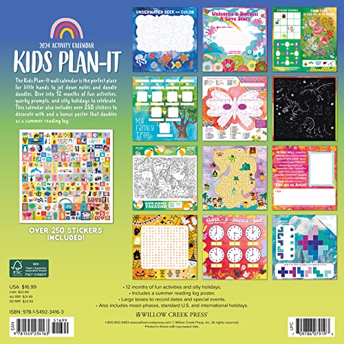 Willow Creek Press Kid’s Plan It Calendar Monthly 2024 Wall Calendar (12" x 12")