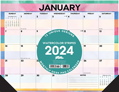 Willow Creek Press Watercolor Stripes Monthly 2024 Deskpad Calendar (22" x 17")