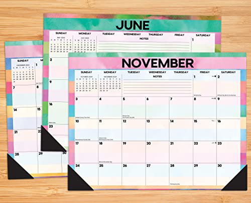 Willow Creek Press Watercolor Stripes Monthly 2024 Deskpad Calendar (22" x 17")