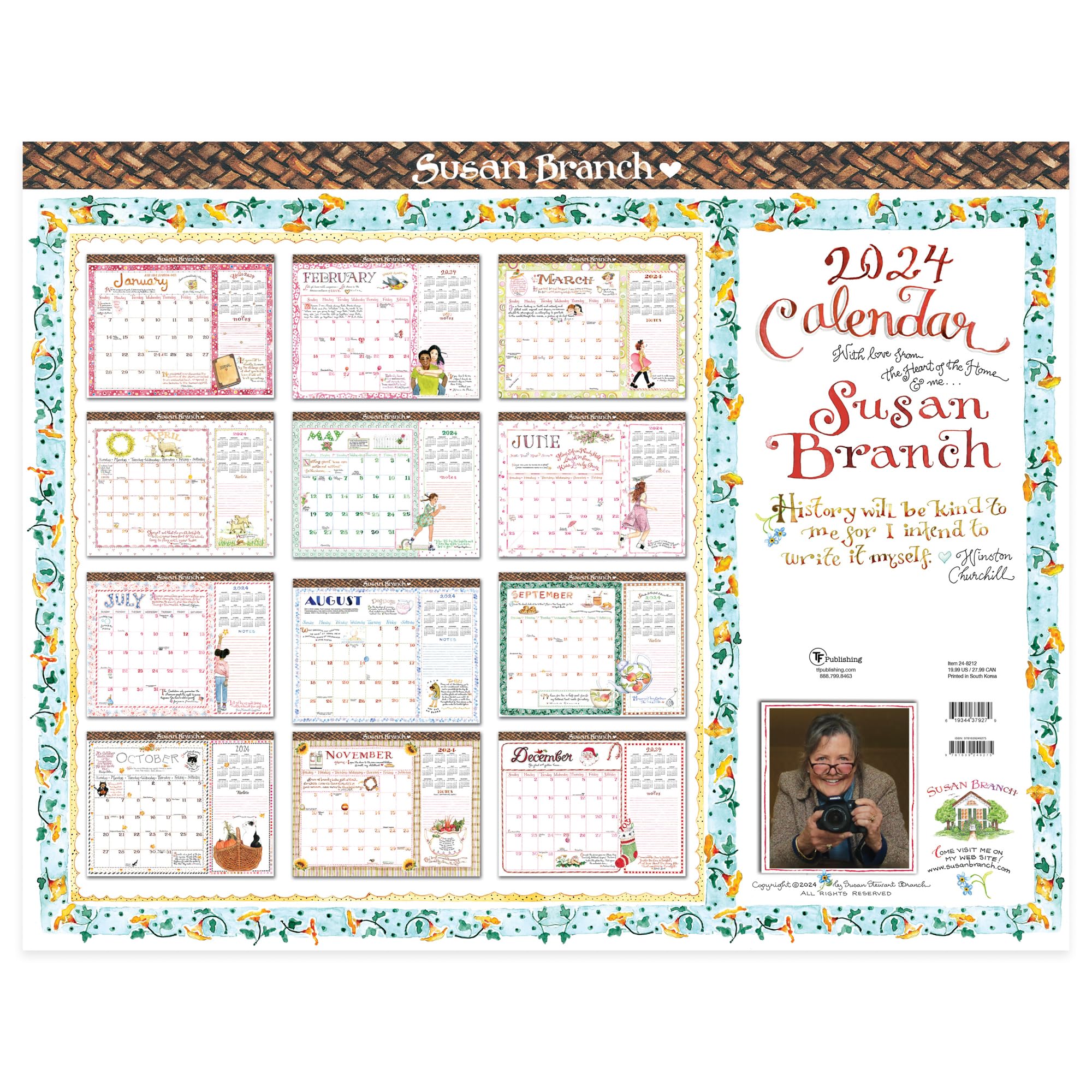 TF PUBLISHING 2024 Susan Branch Large Desk Pad Monthly Blotter Calendar | 12 Month Desktop Calendar | For Office Desk or Wall | Tear-Off Pages with Large Monthly Grids | Horizontal | 22” x 17”