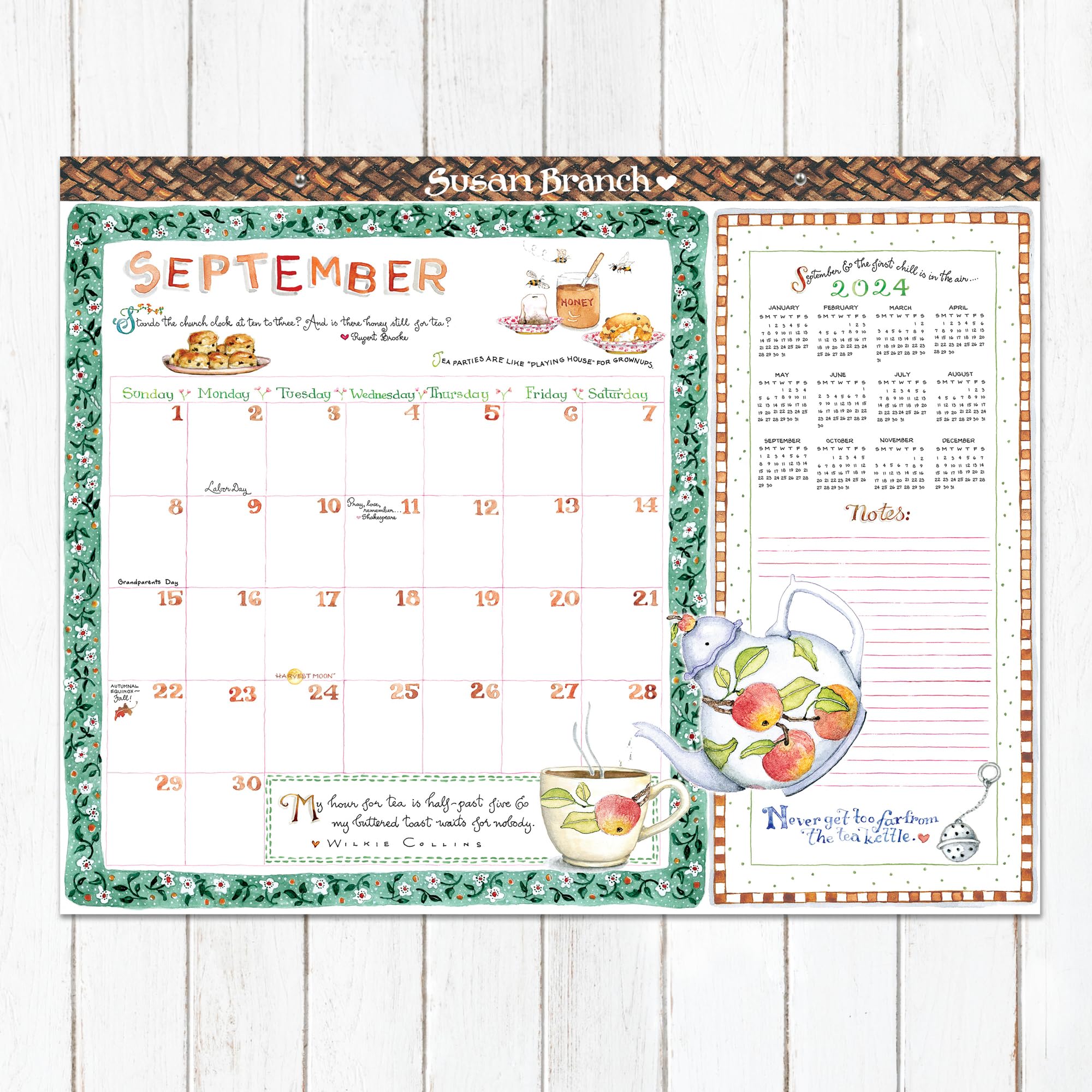 TF PUBLISHING 2024 Susan Branch Large Desk Pad Monthly Blotter Calendar | 12 Month Desktop Calendar | For Office Desk or Wall | Tear-Off Pages with Large Monthly Grids | Horizontal | 22” x 17”