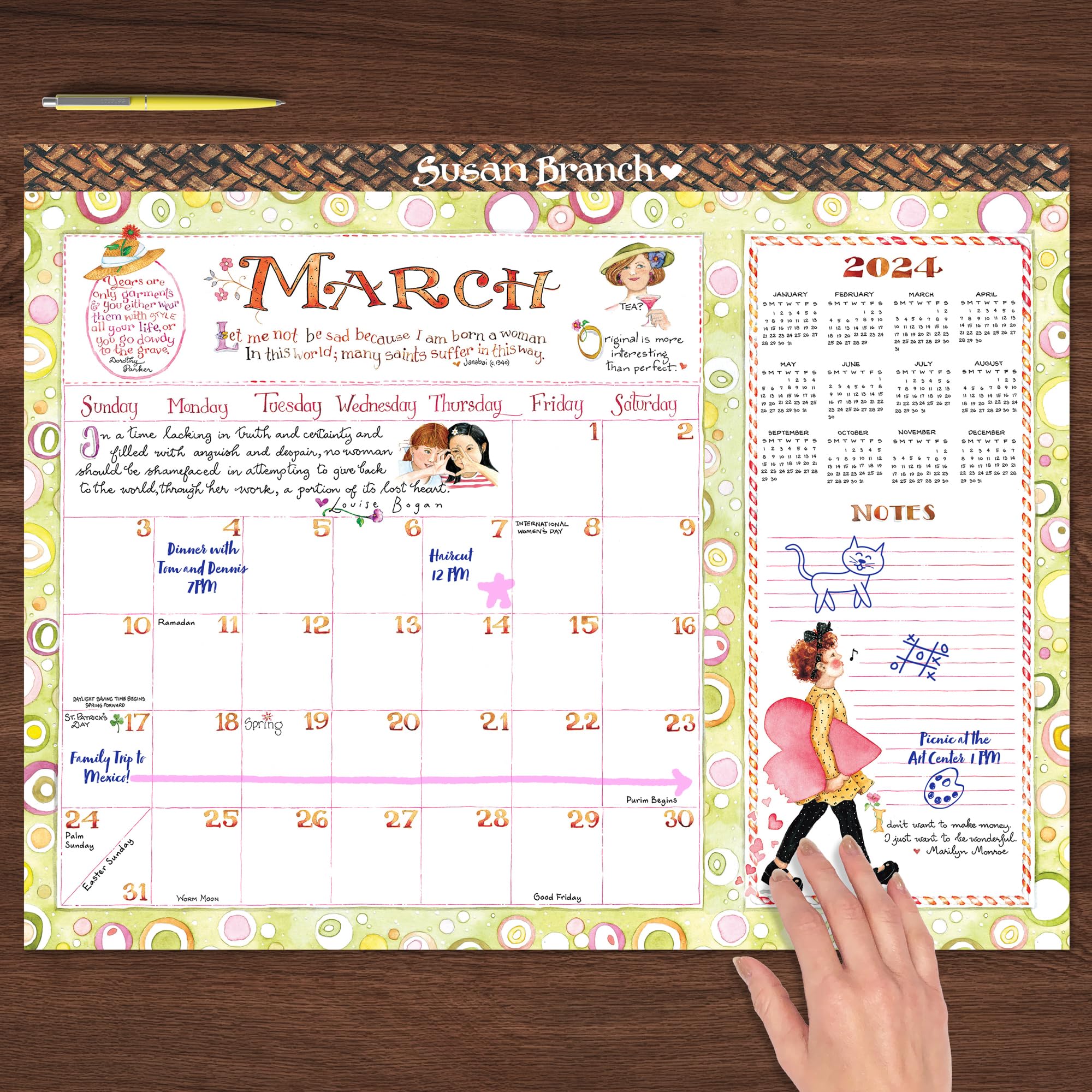 TF PUBLISHING 2024 Susan Branch Large Desk Pad Monthly Blotter Calendar | 12 Month Desktop Calendar | For Office Desk or Wall | Tear-Off Pages with Large Monthly Grids | Horizontal | 22” x 17”