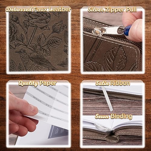 Christian Art Gifts 2024 18 Month Women's Large Vegan Leather Personal Planner Organizer w/Zipper Closure: Trust in the Lord Bible Verse for Daily, Weekly, Monthly Planning, Agenda, Work, Brown Floral