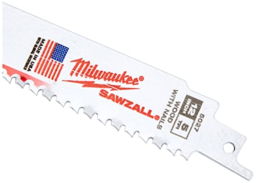 Milwaukee 48-00-5027 The AX 12-Inch, 5/8 TPI Super Sawzall Blade, 5-Pack, bi-metal