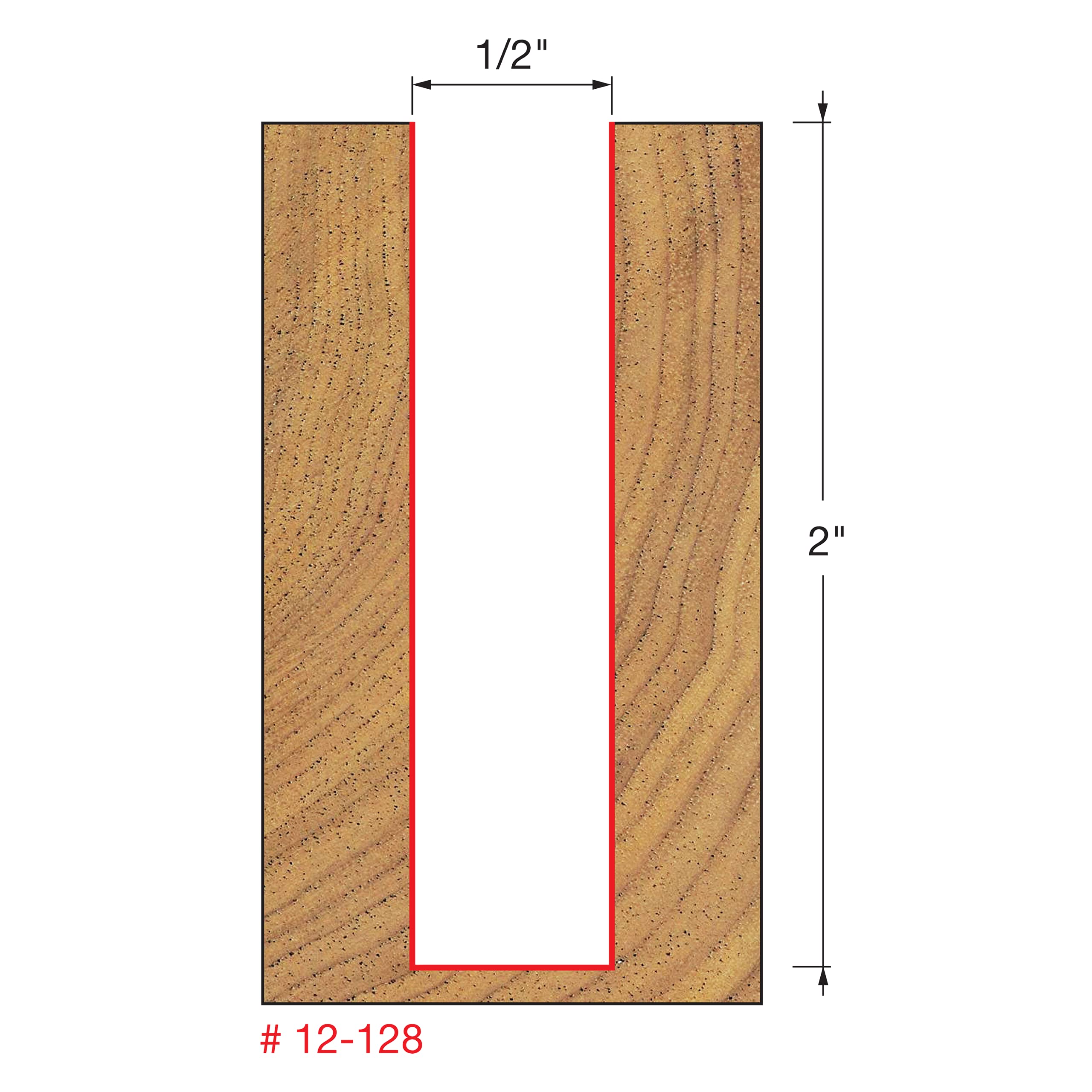 Freud 12-128: 1/2" (Dia.) Double Flute Straight Bit (Eclipse Grind),Red