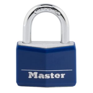 master lock 142dcm covered aluminum keyed padlock, 1-pack, blue