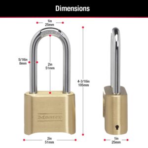 Master Lock Combination Lock, Indoor and Outdoor Padlock, Set Your Own Combination Lock, Extended 2-1/4 in. Lock Shackle with Brass Finish, 175DLH