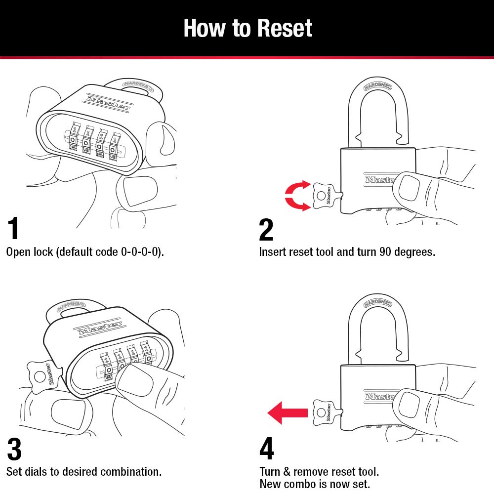 Master Lock Combination Lock, Indoor and Outdoor Padlock, Set Your Own Combination Lock, Extended 2-1/4 in. Lock Shackle with Brass Finish, 175DLH