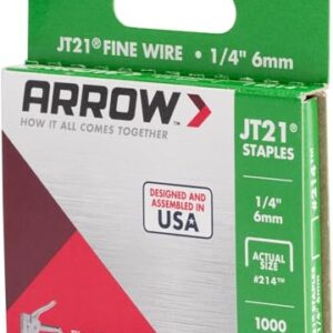 Arrow 214 JT21 Thin Wire Staples for Staple Guns and Staplers, Use for Upholstery, Crafts, General Repairs, 1/4-Inch Leg Length, 7/16-Inch Crown Width, 1000-Pack