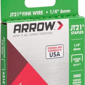 Arrow 214 JT21 Thin Wire Staples for Staple Guns and Staplers, Use for Upholstery, Crafts, General Repairs, 1/4-Inch Leg Length, 7/16-Inch Crown Width, 1000-Pack