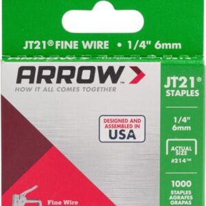 Arrow 214 JT21 Thin Wire Staples for Staple Guns and Staplers, Use for Upholstery, Crafts, General Repairs, 1/4-Inch Leg Length, 7/16-Inch Crown Width, 1000-Pack