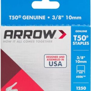 Arrow 506 Heavy Duty T50 3/8-Inch Leg Length, 3/8-Inch Crown, Staples for Upholstery, Construction, Furniture, Crafts, 1250-Pack