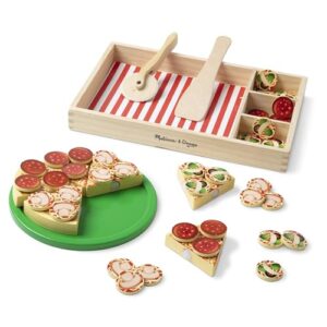 melissa & doug wooden pizza play food set with 36 toppings - pretend food and pizza cutter/ toy for kids ages 3+