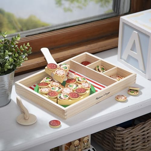 Melissa & Doug Wooden Pizza Play Food Set With 36 Toppings - Pretend Food And Pizza Cutter/ Toy For Kids Ages 3+