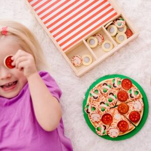 Melissa & Doug Wooden Pizza Play Food Set With 36 Toppings - Pretend Food And Pizza Cutter/ Toy For Kids Ages 3+