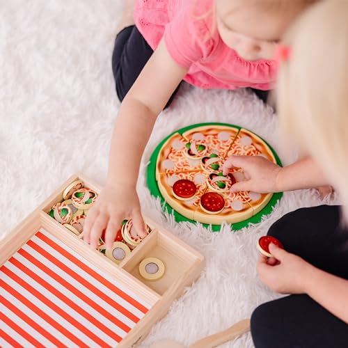 Melissa & Doug Wooden Pizza Play Food Set With 36 Toppings - Pretend Food And Pizza Cutter/ Toy For Kids Ages 3+