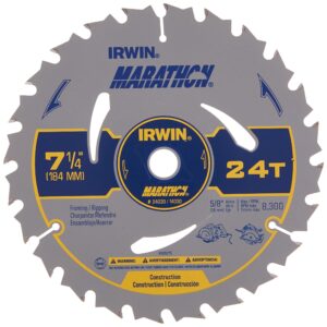 irwin tools marathon carbide corded circular saw blade, 7 1/4-inch, 24t (24030)