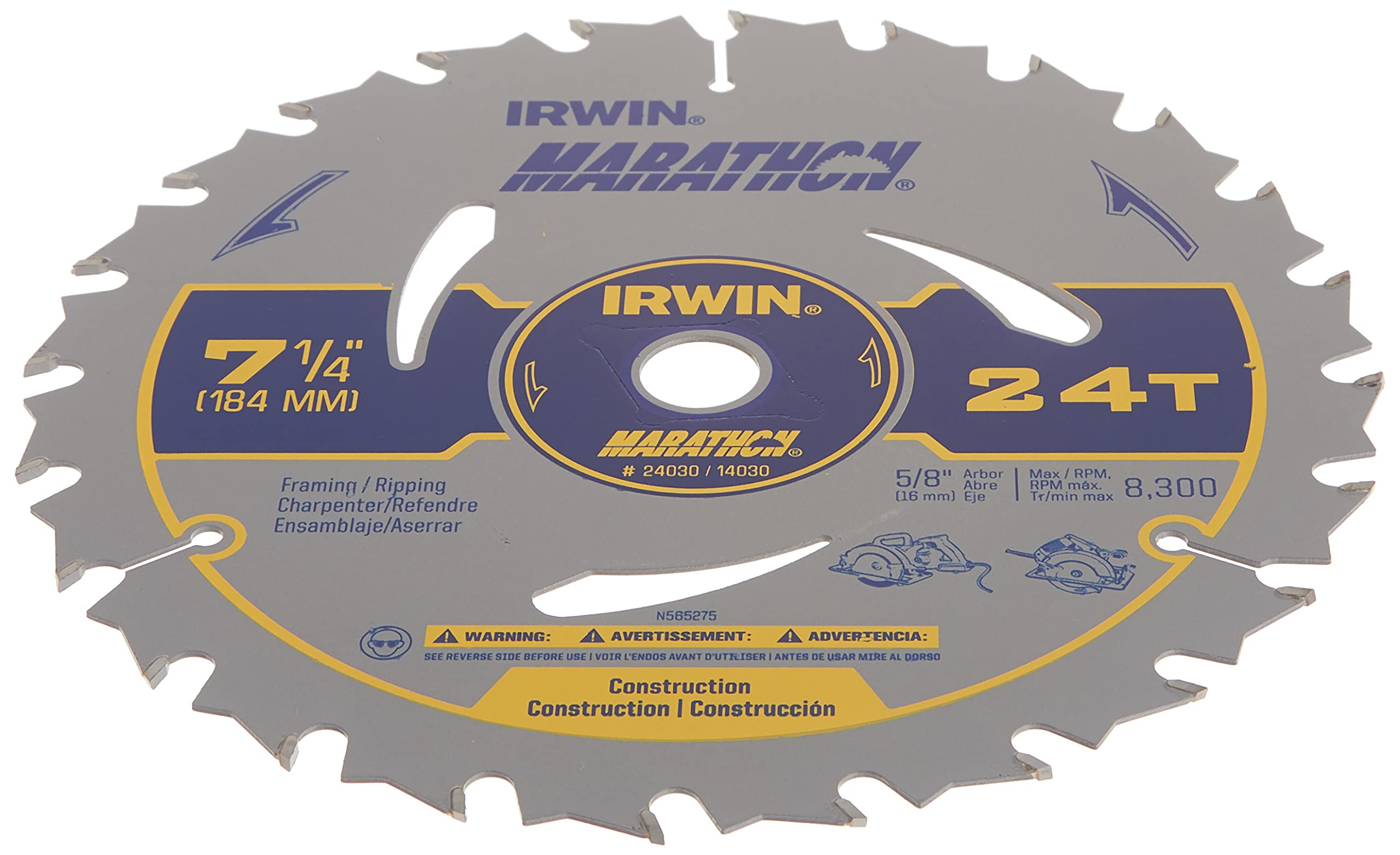 IRWIN Tools MARATHON Carbide Corded Circular Saw Blade, 7 1/4-inch, 24T (24030)