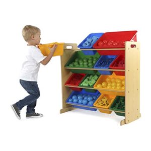 Humble Crew, Natural/Primary Kids' Toy Storage Organizer with 12 Plastic Bins, 34*35*15.5inch